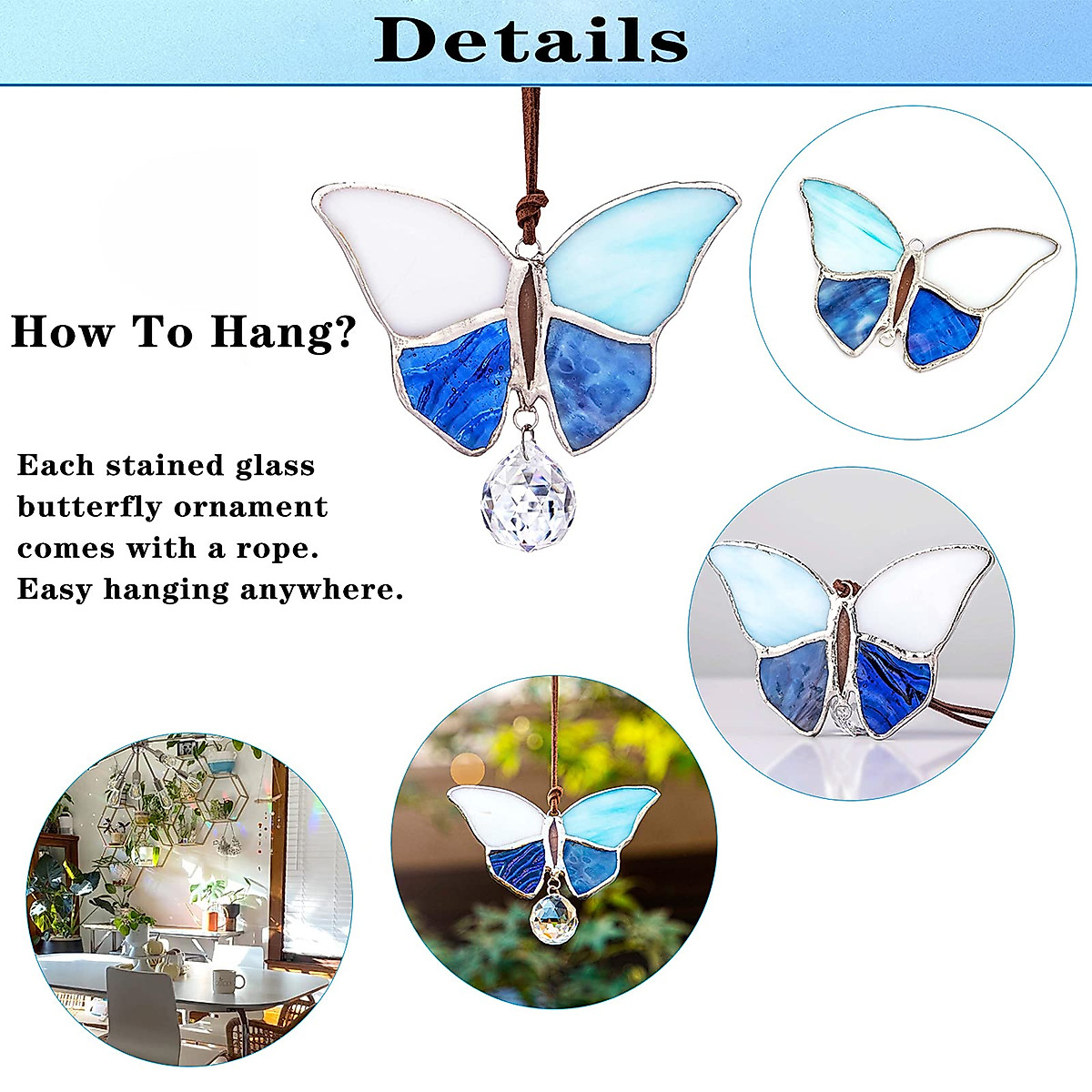 H&D HYALINE & DORA Tiffany Stained Glass Window Hangings Butterfly Shaped Art Style Sun Catcher Windows Panels for Home Garden Party Christmas Day Gift