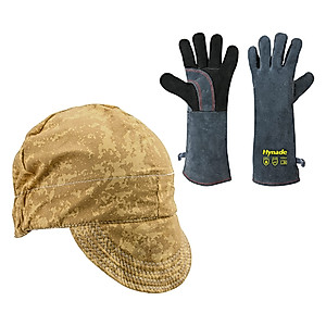 hynade Welding Cap Cotton Sweat Absorption,Welders Flame Resistant Protective Welding Hat Cap-Welding Gloves 16 Inches