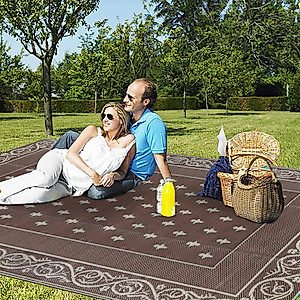 Bsamthom Reversible Mats 6'X9', Waterproof Plastic Straw Rug, Outdoor Patio Rugs for RV, Patio, Backyard, Deck, Picnic, Beach, Trailer, Camping (6'X9',Brown)