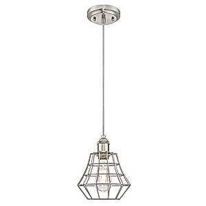 Westinghouse Lighting 6337200 Nathaniel One-Light Indoor Mini Pendant, Brushed Nickel Finish with Angled Bell Cage Shade