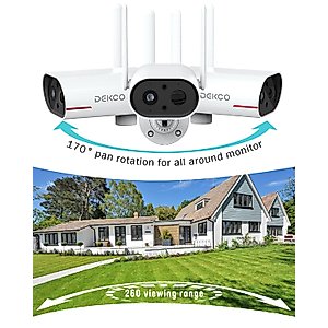 DEKCO Wireless Outdoor Security Camera for Home Security 260° View Range Solar Security Camera, Two-Way Audio, Simple Setup, Night Vision, Motion Detection WiFi Surveillance & Security Cameras