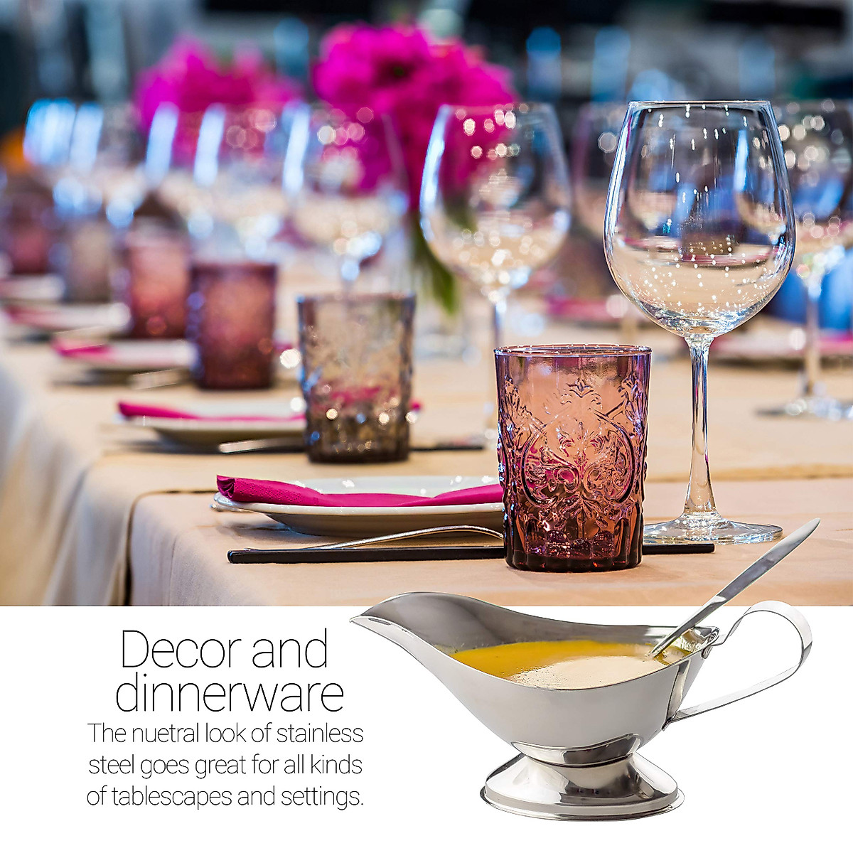 16 oz Gravy Boat with Ladle, Stainless Steel Gravy Pourer Dish Salad Dressing Server