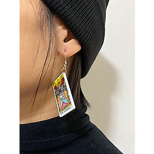 Tarot Card Earrings, Jewelry with Double Side Tarot Patten Pendant Earring for Women Playing Astrology Gifts Charms Decor Nature'S Secret Library Regalo De Joyas Adorno Colgante Carta(The Lovers)