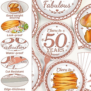 Wiooffen 50th Birthday Decorations Plates and Napkins for Women Rose Gold Party Supplies 50 and Fabulous Happy Birthday Tableware Set Cheers to 50 Years Party Decorations Table Decors for Girl
