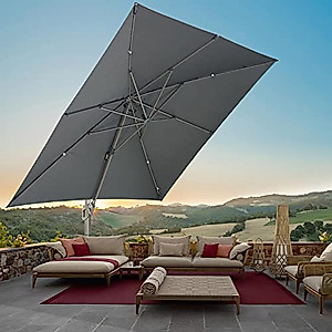 LKINBO 10X10FT Cantilever Umbrella Outdoor Umbrellas Large Patio Umbrella Windproof Offset Umbrella Heavy Duty Hanging Sun Umbrella With Cross Base for Garden Deck Pool Beach Market,Grey
