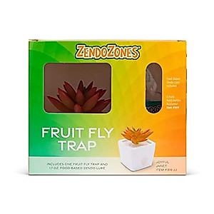 ZendoZones Fruit Fly Trap with Zendo Lure, Joyful Janet with Plastic, White Base, Refillable and Reusable, Long-Lasting