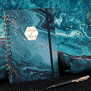 Spiral Journal/Notebook - Lined Journal with Hardcover and Premium Thick Paper, 8.5" x 6.5", College Ruled Spiral Notebook/Journal, Strong Twin-Wire Binding, Back Pocket, Blue Pattern