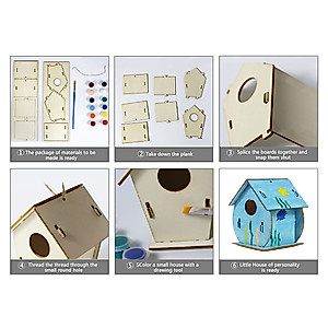 Aulufft 18pcs DIY Wooden Bird House Tool Set,Wooden Arts Wind Chime Kits with Pigments and Brush,Simulation Butterfly Accessories,Birdhouse Crafts for DIY Paint