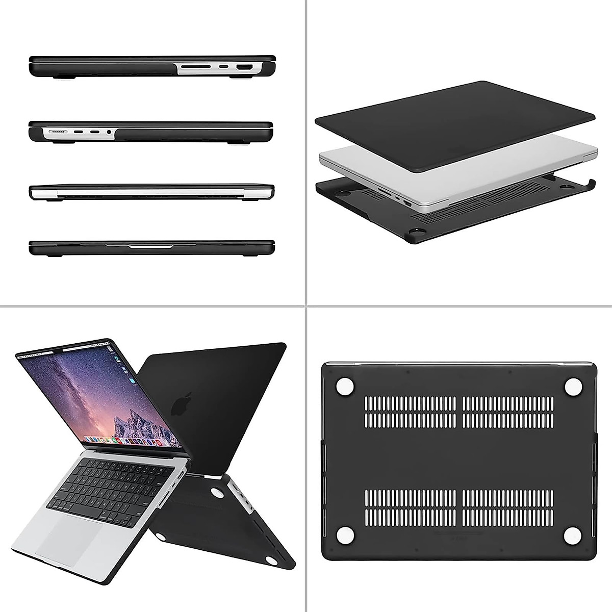 MOSISO Compatible with MacBook Pro 14 inch Case 2023 2022 2021 Release M2 A2779 A2442 M1 Pro/Max Chip with Touch ID, Plastic Hard Shell Case&Keyboard Cover&Screen Protector&Storage Bag, Black