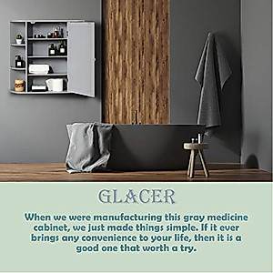 GLACER Bathroom Mirror Cabinet, Modern Wall Cabinet with Mirror, Medicine Cabinet with Mirror, Ideal for Bathroom, Dressing Room or Living Room, 26 x 6.5 x 25 inches (Grey)