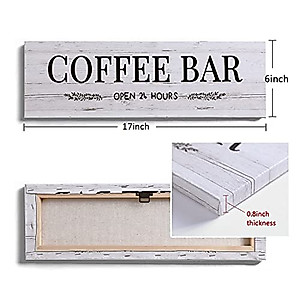Coffee Bar Signs Docer with Grey Wood Grain, Canvas Coffee Wall Art Rustic Home Decor Coffee Bar Accessories Set for Home Bar Kitchen Living Room Pub Store Room Wall Decor 6"x 18"