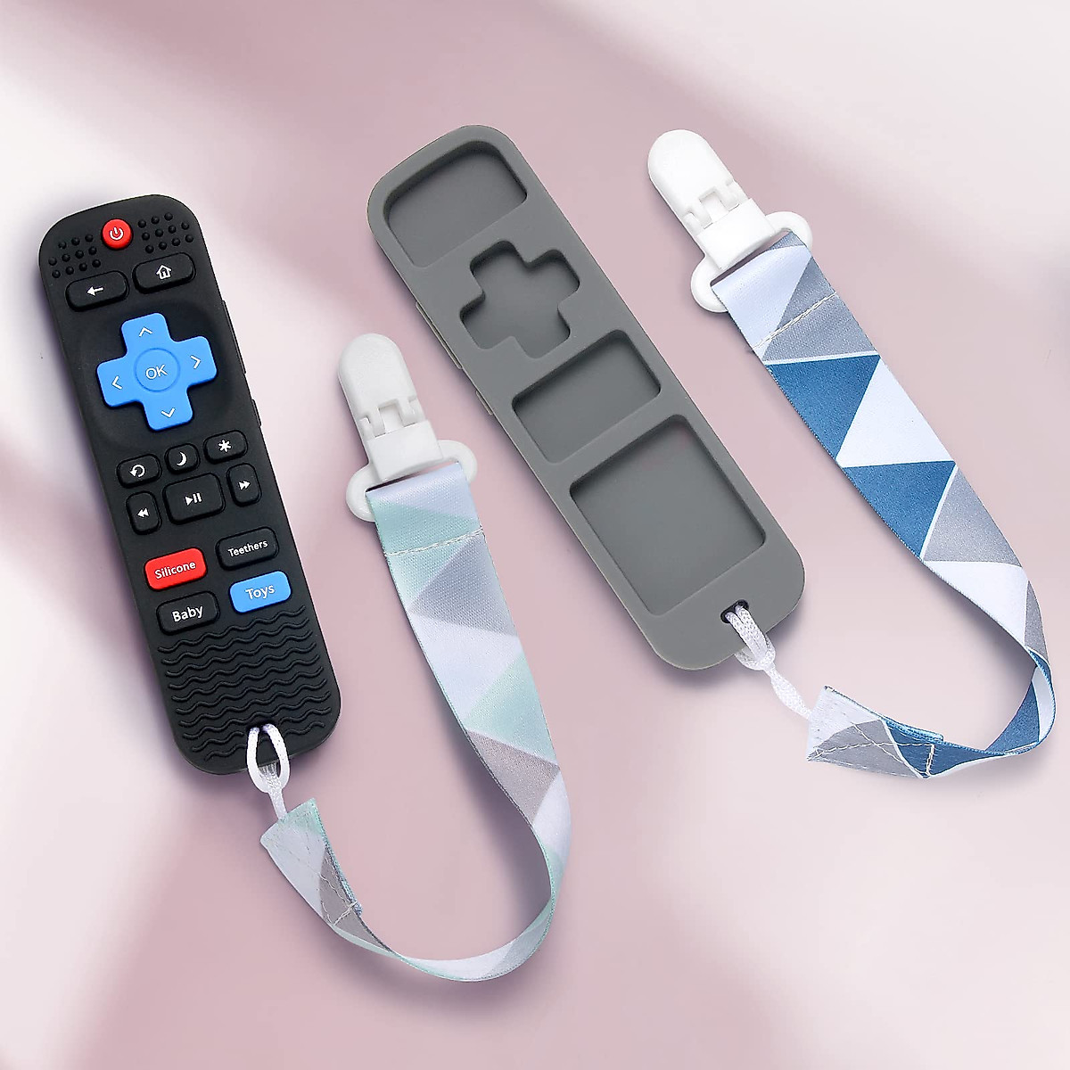 Eascrozn Baby Teething Toys Set of 2, Remote Control Shape Teethers for Babies 6-12 Months Chew Toys, BPA Free, Soft Silicone Teether Sensory Exporation and Teething Relief Baby Toys