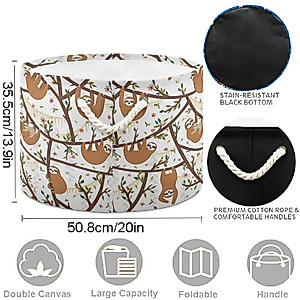 visesunny Collapsible Large Capacity Basket Funny Sloth On The Branches Animal Clothes Toy Storage Hamper with Durable Cotton Handles Home Organizer Solution for Bathroom, Bedroom, Nursery, Laundry,Cl