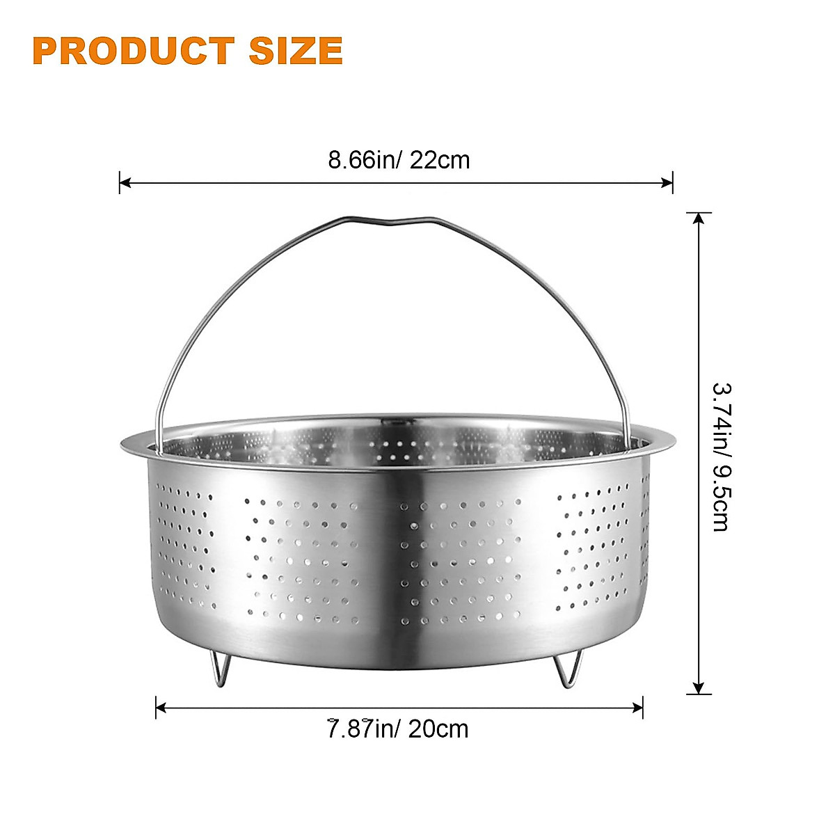 Vegetable Steamer Basket, Stainless Steel Steamer Basket with Handle, Veggie Steamer Basket, Food Steaming Basket, Steamer Insert for Pot, 8.6 inch