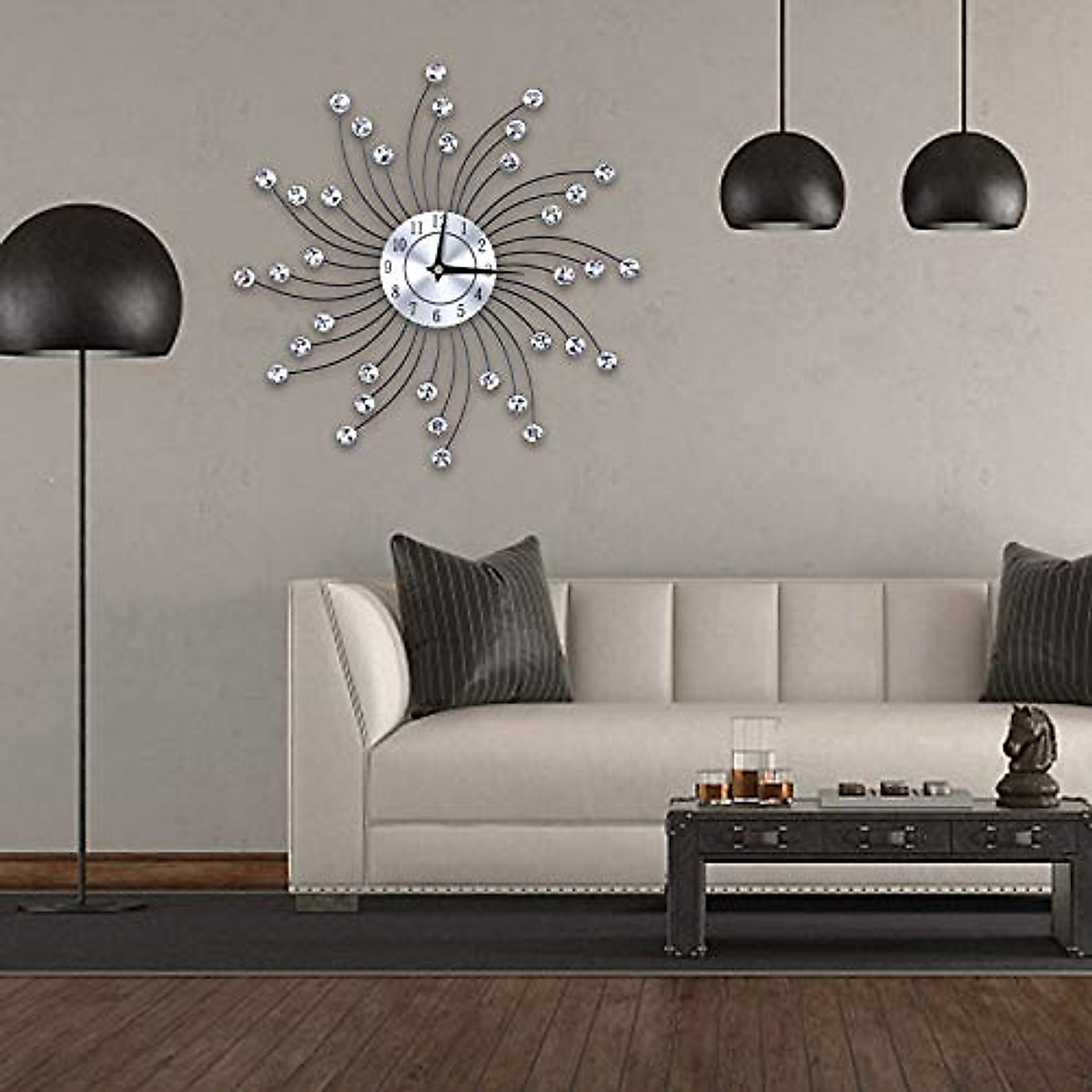 NCONCO Wall Clock, Sparkling Bling Metallic Silver Flower-Shaped Wall Clock for Living Room Officeï¼ˆArc Flowerï¼‰