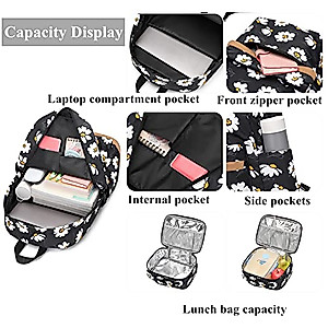 LAMOGRAFY Daisy Prints Kids Backpack Girls School Bookbag Set Elementary and Middle Students Daypack(2Pcs)