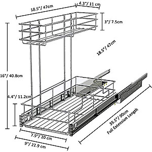 STORKING 2 Tier Under Sink Pull Out Cabinet Organizer Slide Wire Shelf Basket for Kitchen Base Cabinets 9" W 18.5" D 16" H