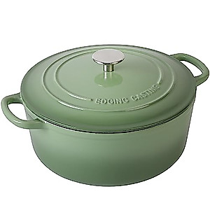 EDGING CASTING Enameled Cast Iron Dutch Oven Pot With Lid, 5.5 Quart, for Bread Baking, Cooking, Pistachio Green