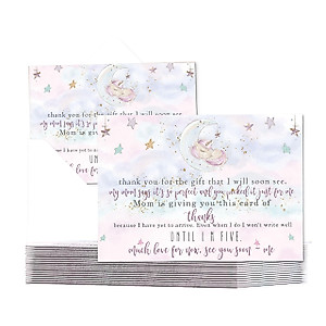 Paper Clever Party Unicorn Baby Shower Thank You Cards with Envelopes - 25 Pack - 4x6 Blank Notes with Whimsical Star and Moon Design - Thanking for Gifts from Baby Girl