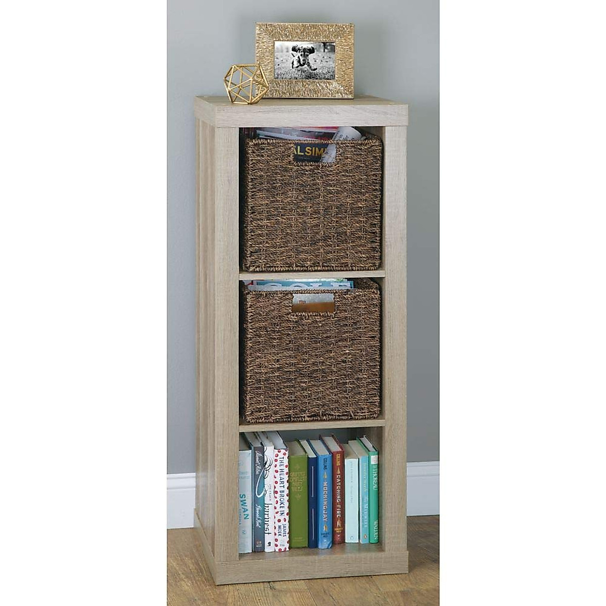 mDesign Natural Woven Seagrass Closet Storage Organizer Basket Bin - Collapsible - for Cube Furniture Shelving in Closet, Bedroom, Bathroom, Entryway, Office - 10.5" High, 2 Pack - Chestnut Brown