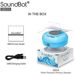 Soundbot SB510 Bluetooth Shower Speaker HD Water Resistant Bathroom Speakers, Handsfree Portable Speakerphone with Built-in Mic, 6hrs of Playtime, Control Buttons and Dedicated Suction Cup (Blue)