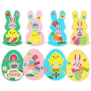 WaaHome Easter Arts and Crafts Kits with 24 Egg and Bunny Cards, Easter Egg Bunny Basket Flowers Stickers Crafts for Kids School Classroom Game Party Favors