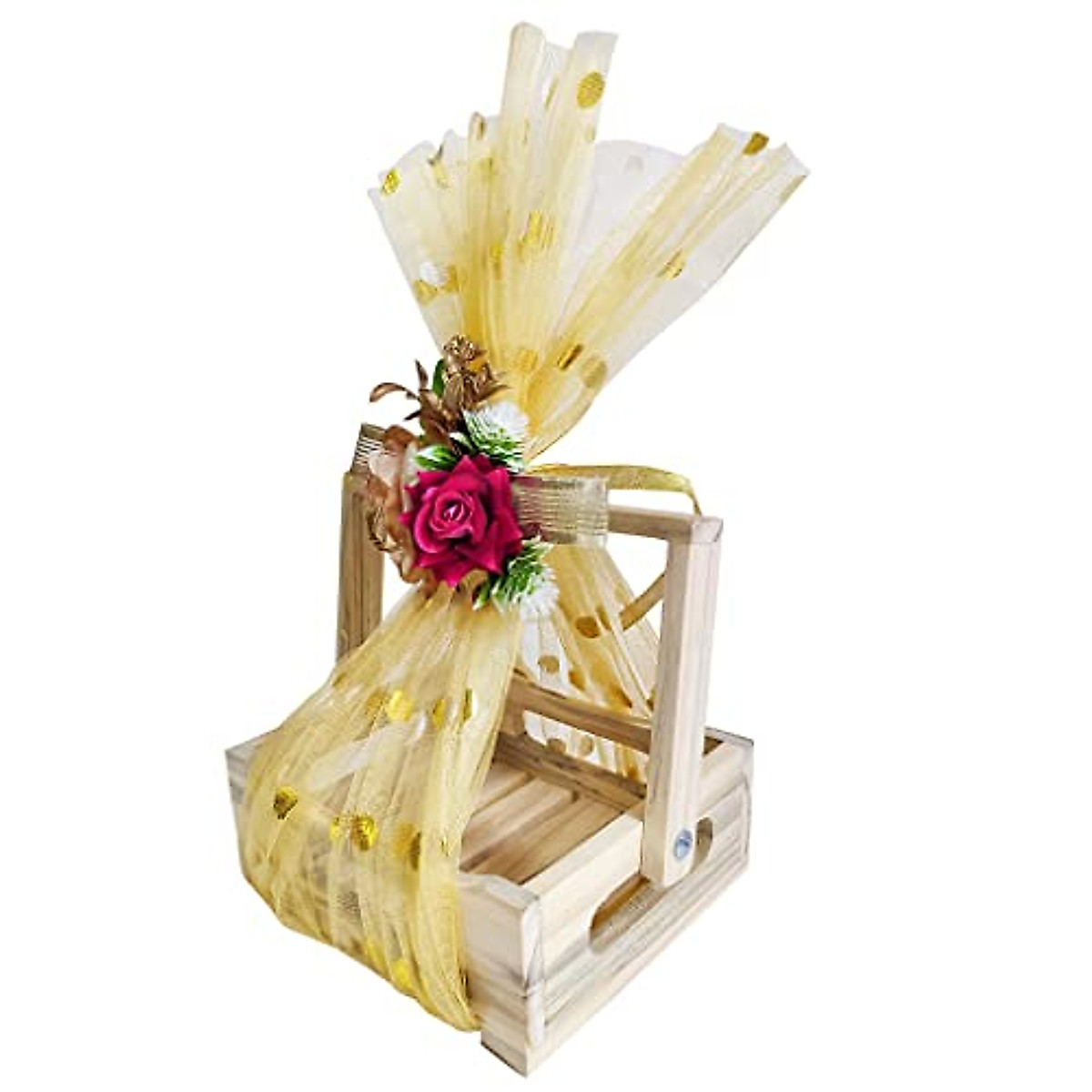 Hathkaam Empty Wooden Tray Basket, Gift Basket Kit for Diwali Celebration, Christmas, Birthday Party with Handle for Flower Fruits Empty Storage Basket for Organizing Portable Handmade Eco-Friendly