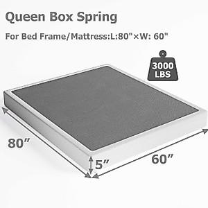 Daqutic Box Spring Queen，5 Inch Metal Box-Spring Only, Mattress Foundation, Heavy Duty Structure with Fabric Cover Metal Frame, Noise Free, Non-Slip, Easy Assembly