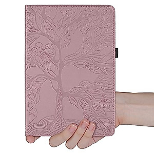Schaflie Compatible with Samsung Galaxy Tab S9 2023/ Tab S8 2022/ Tab S7 2020 11 inch Case 360 Rotating Cover PU Leather Stand Function with Tree Embossed SM-X700/X706/T870/T875/T876B Rosegold