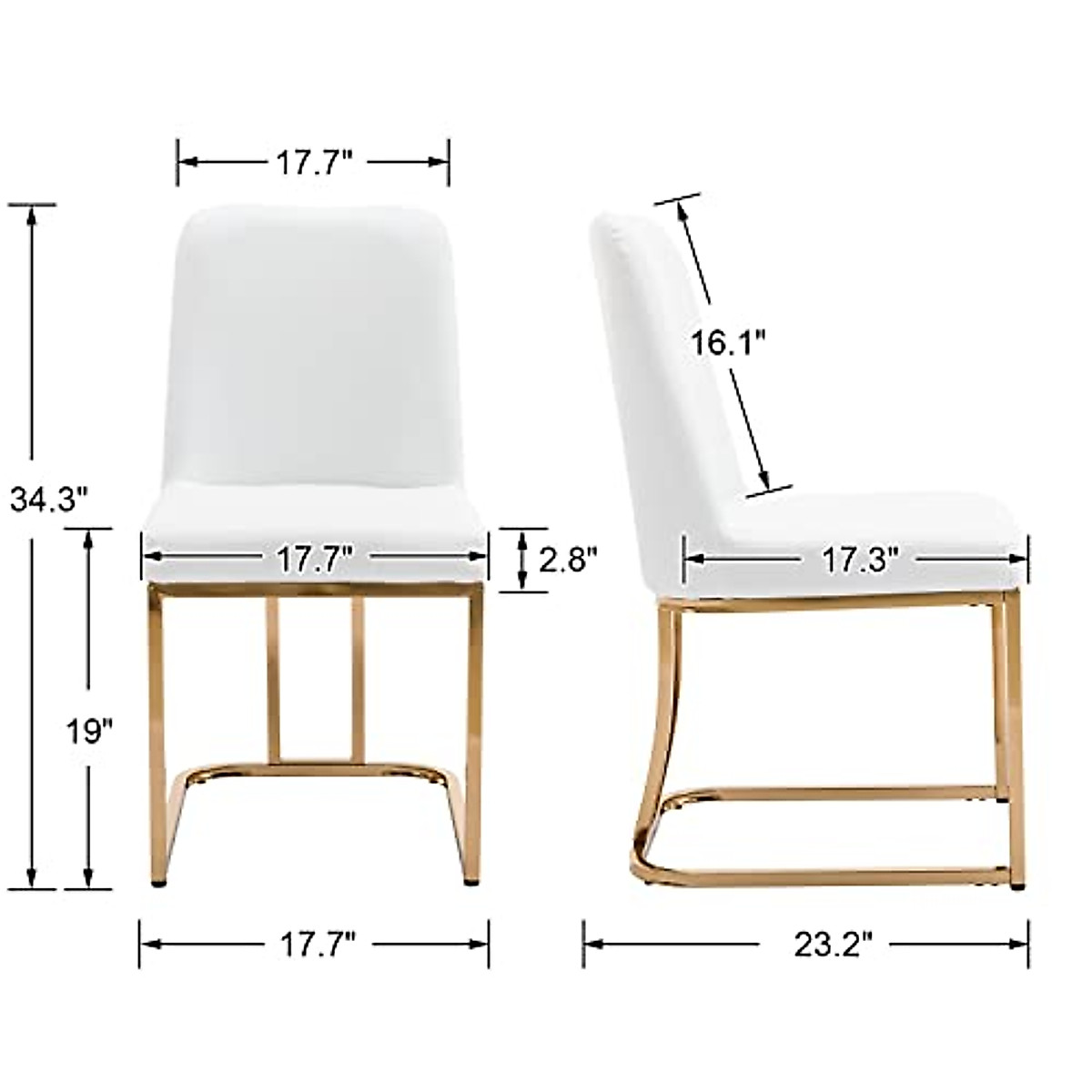 Wahson Set of 4 Faux Leather Upholstered Dining Room Chairs, Classic Modern Fabric Chair for Dining Room, with Golden Metal Frame, White