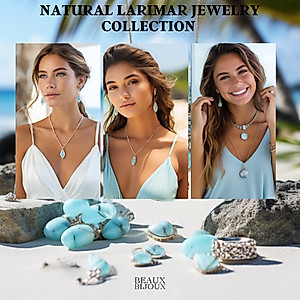 Beaux Bijoux Sterling Silver Blue Larimar Necklace for Women - Natural Larimar Jewelry - Beautiful Blue Larimar Stones - 18 inch Round Pendant Necklace - Larimar Blue Necklaces for Women