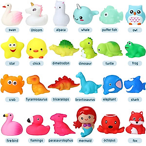 24 Packs Baby Bath Light Up Toys, Floating Rubber Animal Toys for Toddlers Infant Kids Boys Girls Flashing Color Changing Light in Water Bath Toys for Bathtub Bathroom Shower Games Swimming Pool