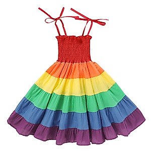 YOUNGER TREE Toddler Baby Girls Rainbow Dress Princess Sleeveless Halter Beach Tutu Sundress (4-5T, Colours)
