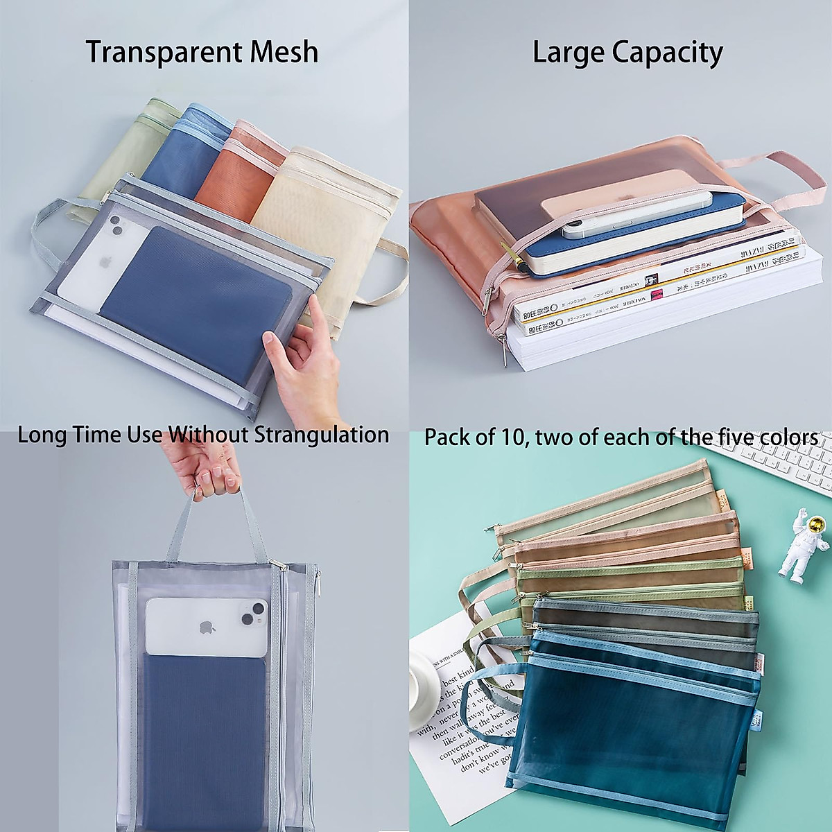 10 Pack Mesh Zipper Pouches for Organizing, Double Layers Nylon Puzzle Building Block Sets Toy Storage Organization with Handle, Multipurpose for Travel, School, Board Game, Office, and Home Organize