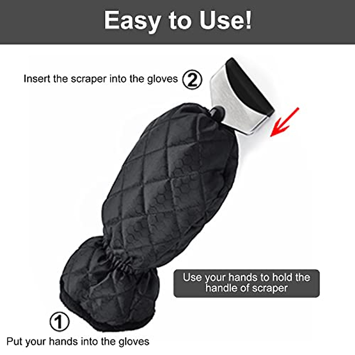 LATTCURE Ice Scraper with Glove, Glove Snow Scraper Windshield Scraper Mitt Car Scraper Mitt, Snow Scrapers for Cars with Waterproof Glove Lined of Thick Fleece Snow Removal Supplies