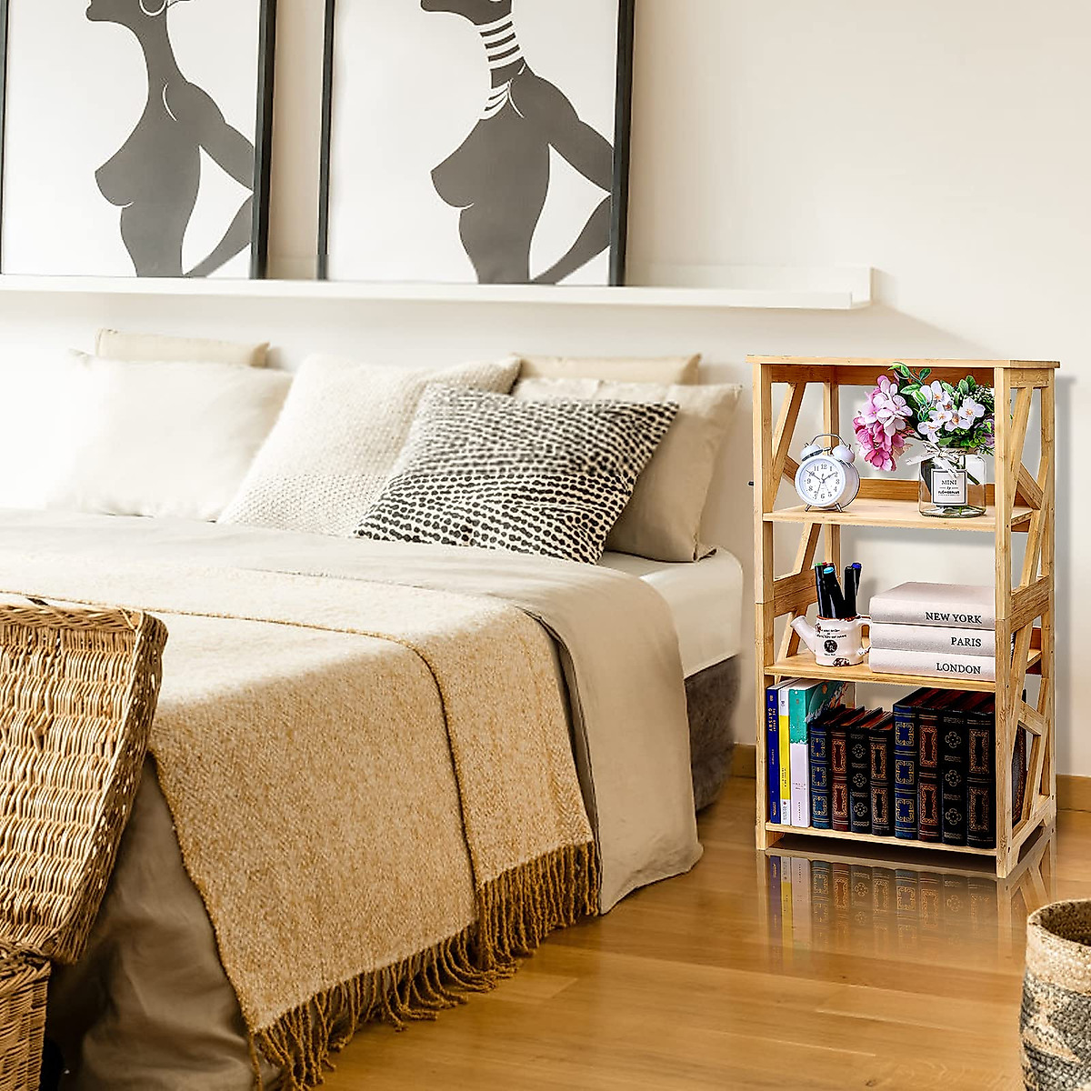 Hedume Bookcase, 3-Tier Open Shelf Bookcase, Small Bamboo Bookshelf, Bamboo Natural Shelving, Book Organizer Storage Open Shelf Rack, Display Shelves for Bedroom, Living Room, Office, Bathroom