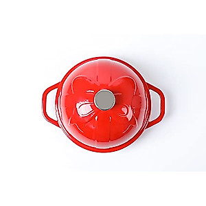 HAWOK Cast Iron Bread Cloche, Dia. 7.8inch/20cm, with Proofing Basket and Dough Scoring Knife, Sourdough Baking Pan Enameled Red