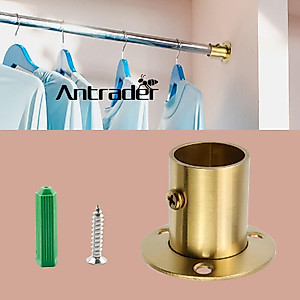 Antrader 4-Pack Stainless Steel Closet Rod Flange- 1 Inch Diameter Adjustable Socket Bracket Support Holder for Pipe, Gold