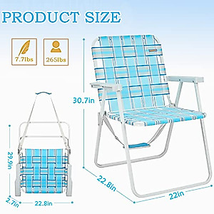 #WEJOY Lightweight Webbing Beach Chair Folding Webbed Beach Chairs Ultralight Web Lawn Chair Portable High Back Camping Chairs Outdoor Folding Chairs for Sand, Concert, Garden, Grey/Blue