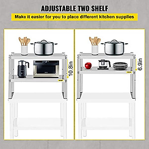 VEVOR Double Overshelf, Double Tier Stainless Steel Overshelf, 30 in. L x 12 in. W Double Deck Overshelf, Height Adjustable Overshelf for Prep & Work Table in Kitchen, Restaurant