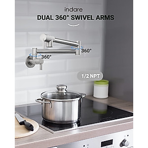 Indare Pot Filler, Pot Filler Faucet Wall Mount, Brass Pot Filler Folding faucets, Kitchen Pot Filler Faucet with Double Joint Swing Arms