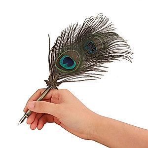 RUIXIA Vintage Feather Dip Pen Antique Calligraphy Handmade Quill Set Writing Ink with 5 Replacement Nibs for Christmas Birthday Wedding Anniversary Halloween Thanksgiving