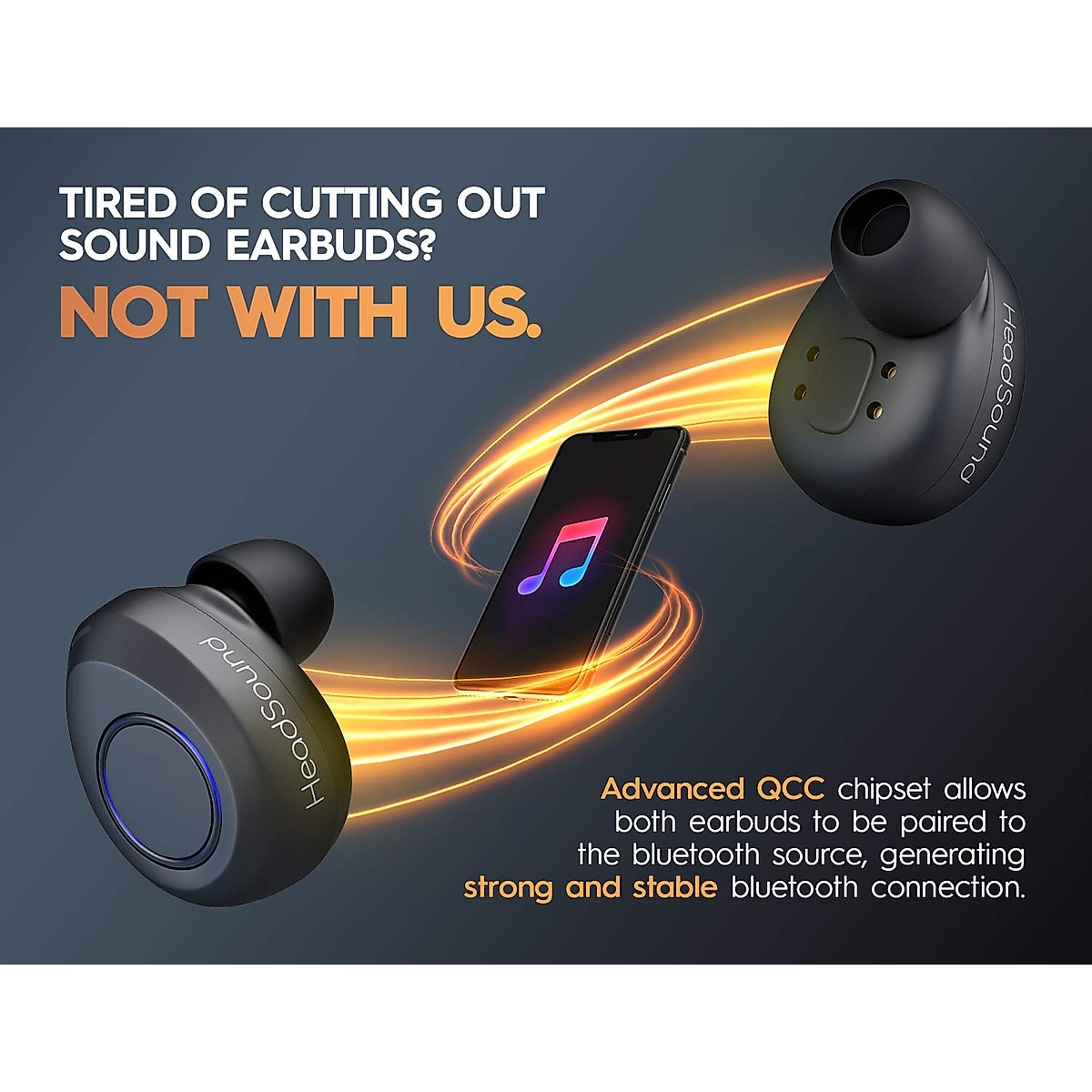 HeadSound X5 True Wireless Earbuds Headphones, CVC 8.0 Noise Reduction, Bluetooth 5.0 APTX HD Sound In Ear Totally Wireless Earphones, 32Hr Play Auto Pairing IPX7 Sweatproof Sport Headset,Built in Mic