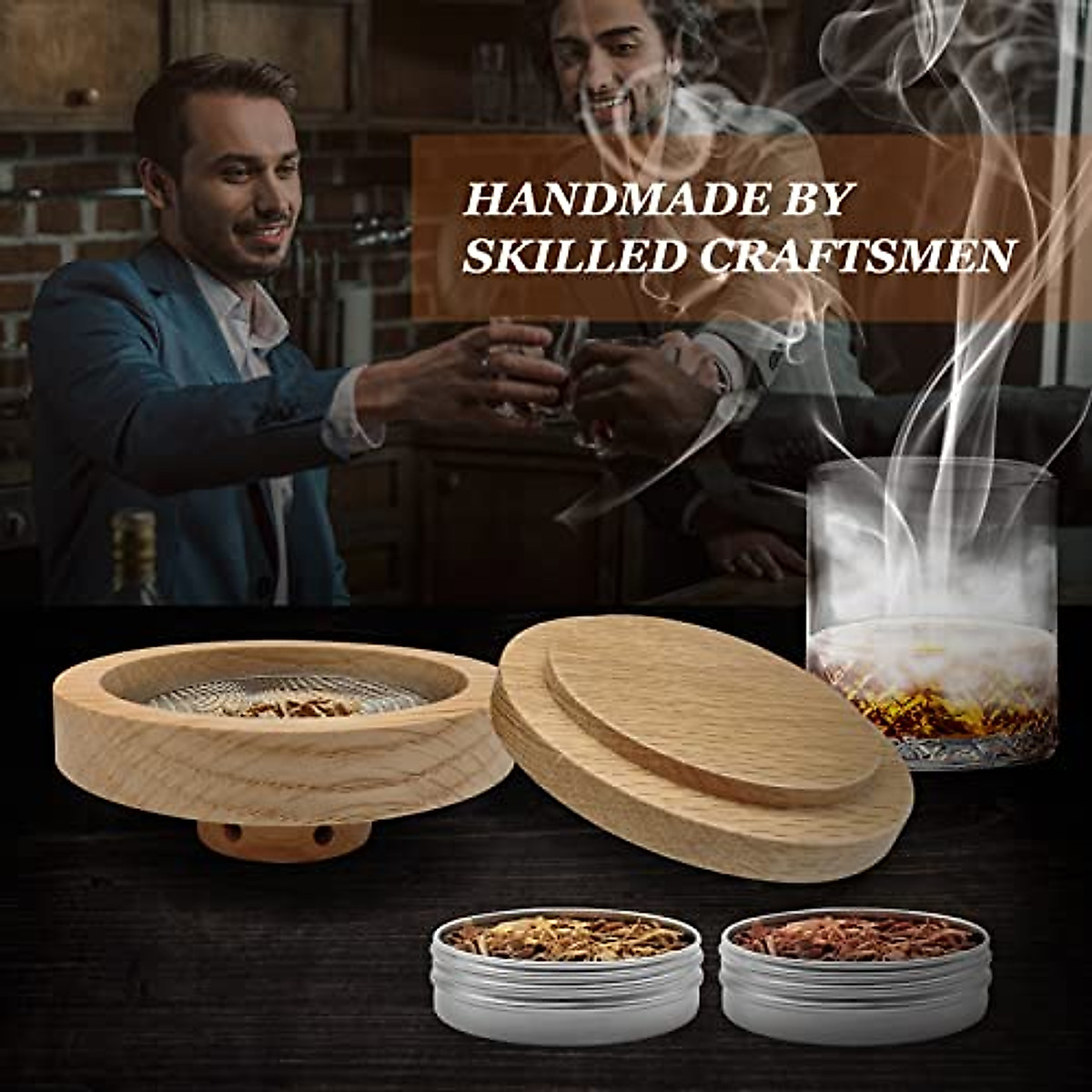 Cocktail Smoker Kit With Torch, Bourbon Smoker Kit Include Four Flavors Wood Chips,Drink Smoker, Whiskey Smoker Gifts For Men, Dad, Husband (Without Butane)