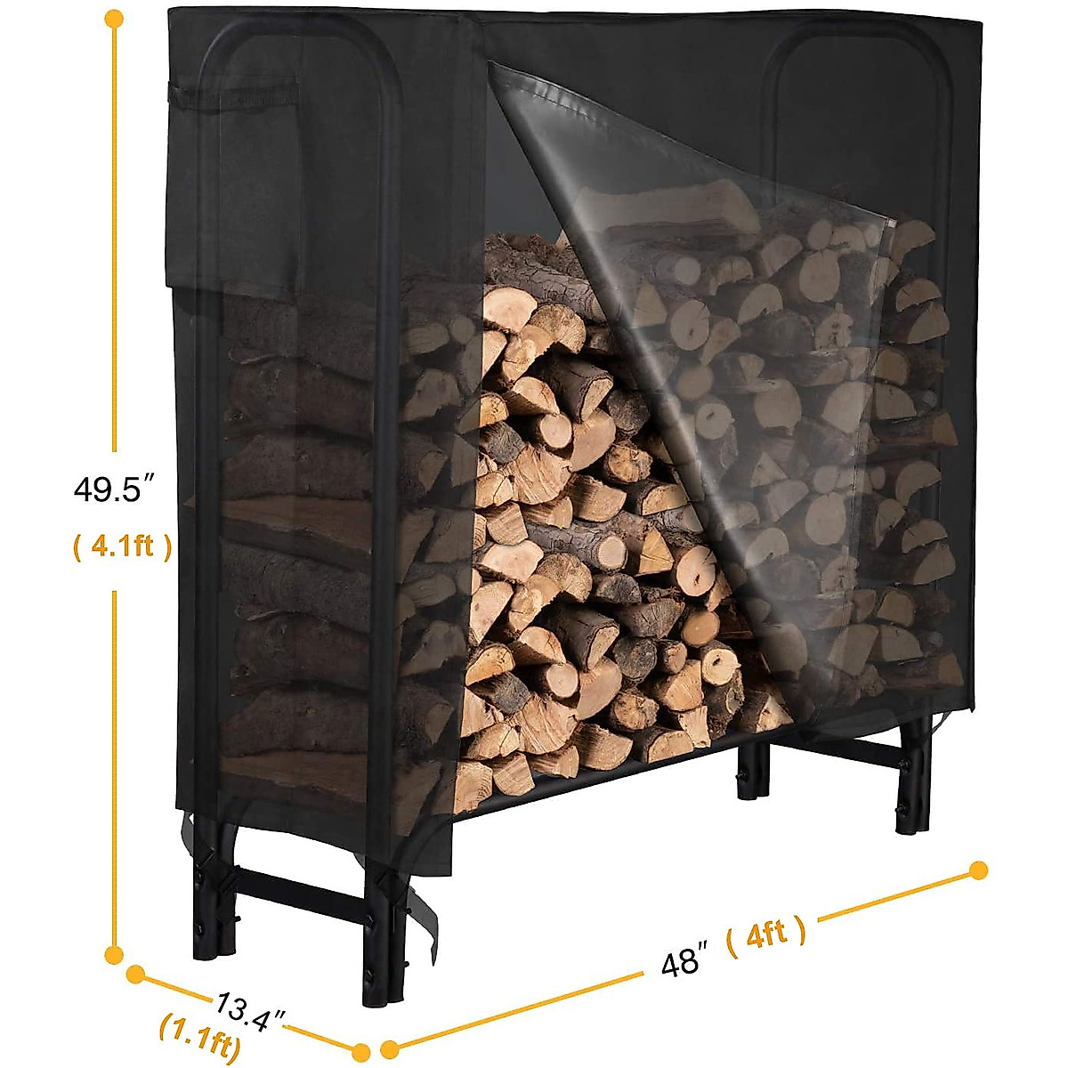 GASPRO Firewood Rack Indoor and 4FT Firewood Rack Outdoor with Cover, 5 Pcs Wrought Iron Fireplace Tools and Log Holder for Fireplace, Wood Stove, Hearth, Fire Pit, Sturdy and Easy to Assemble