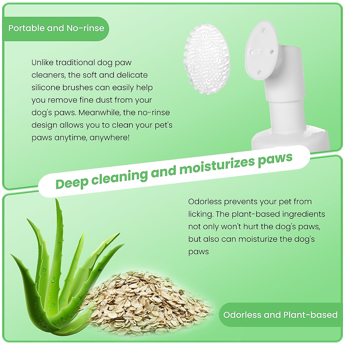 Tinioey Foaming Paw Cleaner for Dogs and Cats (6.8 oz) | No-Rinse Dandelion Cleanser with Brush and Absorbent Towel (Fragrance Free)