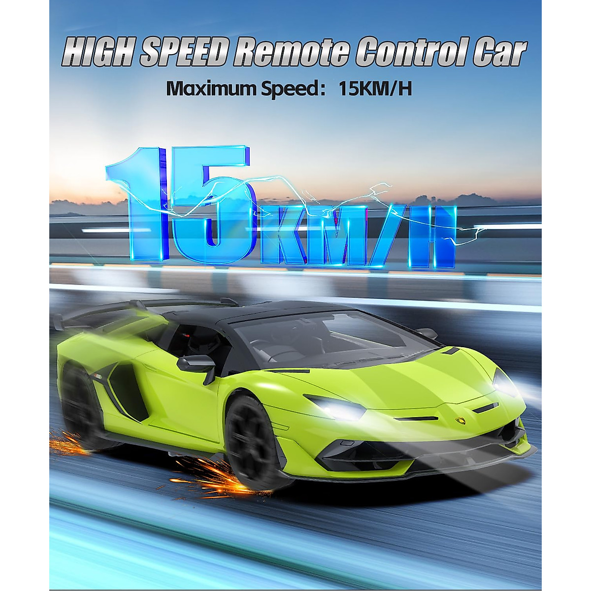 AEROQUEST Lamborghini Remote Control Car, Officially Licensed 1:14 Lambo RC Car 7.4V 500mAh with 15km/h Fast Model Car Toys for Adults Boys Girls Birthday Ideas Gift, Green