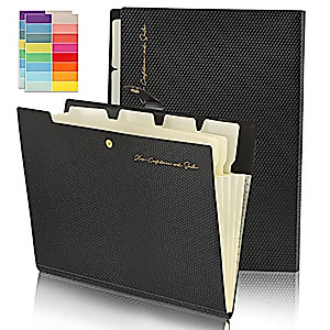 EOOUT 2pcs Expanding File Folder, A4 Letter Size Accordion Folder with 32pcs Labels in 16 Colors for School and Office Organzation, 5 Pockets for School and Office Supplies