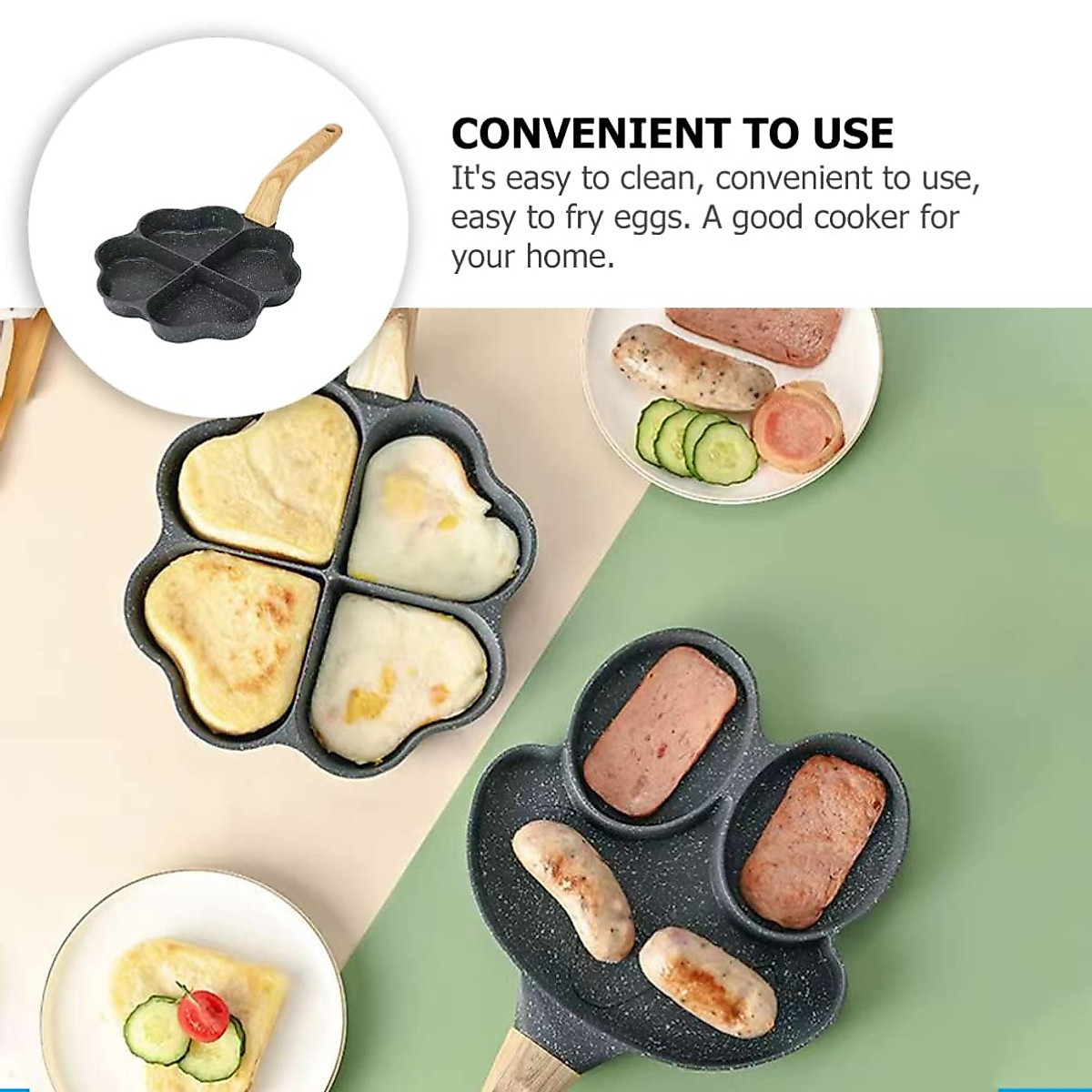 Hemoton Egg Frying Pan Heart Shape Aluminum Omelet Pan Fried Egg Pan Skillet with Wooden Handle Pancake Pan Non Stick Egg Cooker Pan for Breakfast, Pancake, Hamburger, Sandwiches