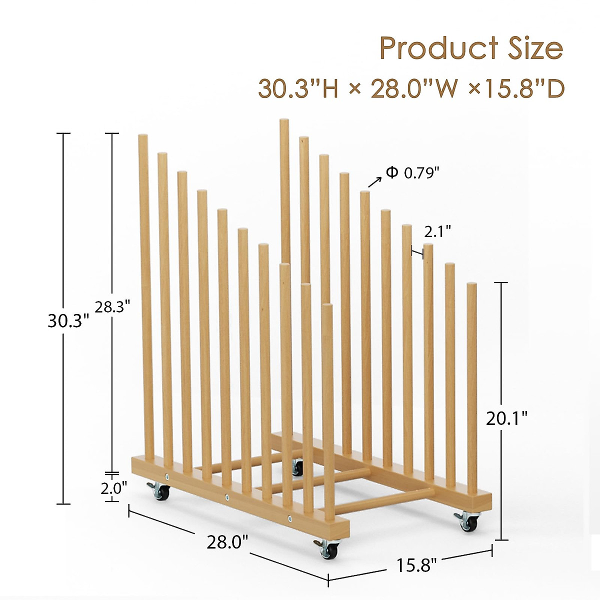 Evellstor Art Storage Rack with Caster Wheels, 9 Section Wooden Art Canvas Storage for Frames and Drawing Board, Printed Matters, Paper Pads for Studio, Gallery, Art Exhibition